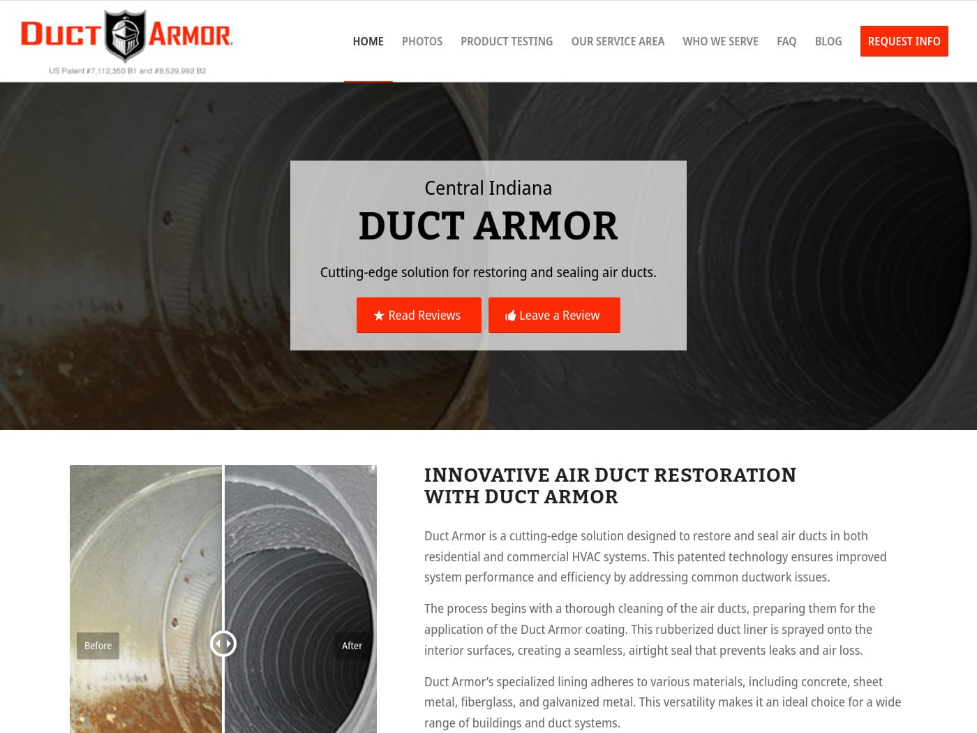 Duct Armor Central Indiana - Website Design by Doug Walker